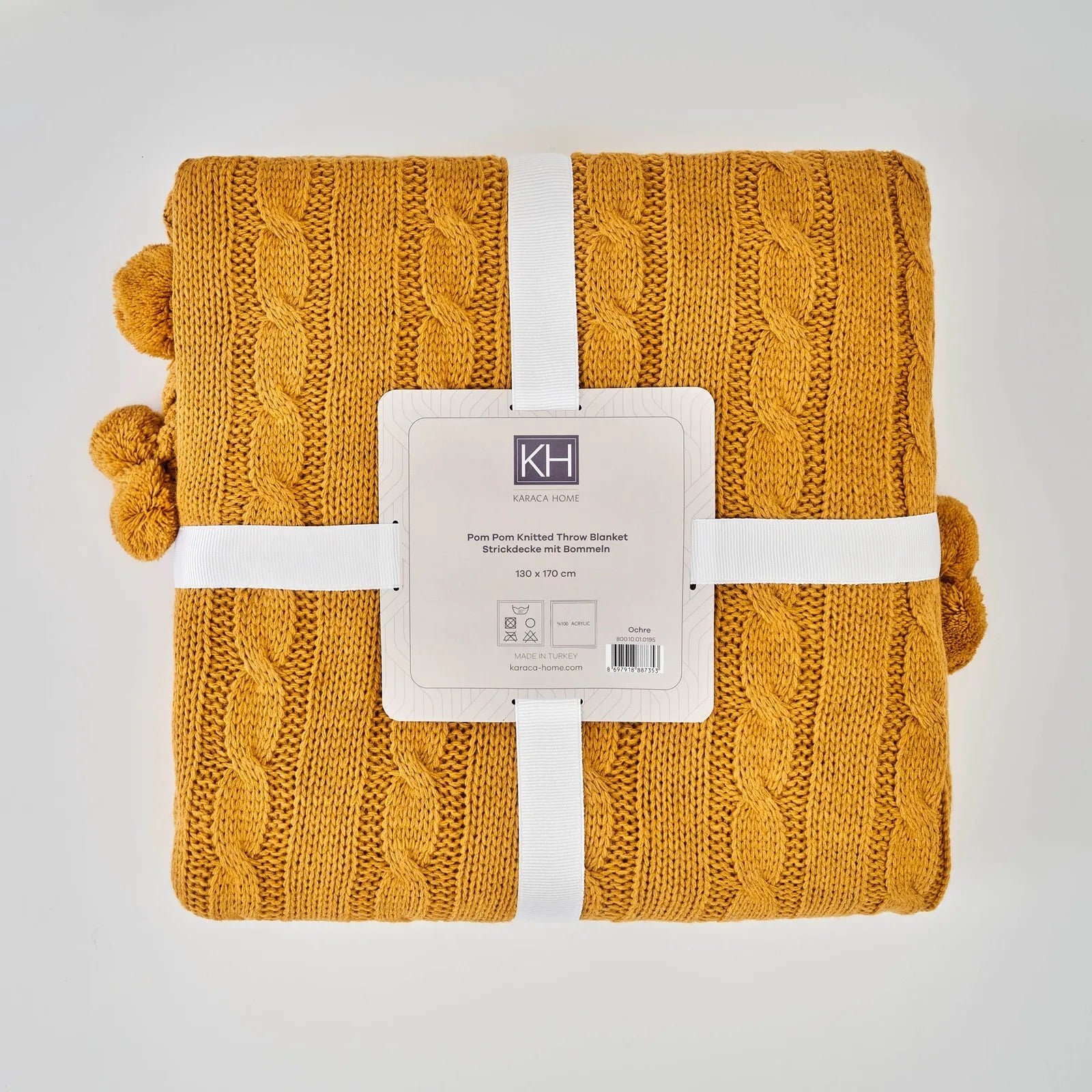 Karaca Home Ochre Yellow Cable Stripped Pompom Leichter Duvet Cover ...