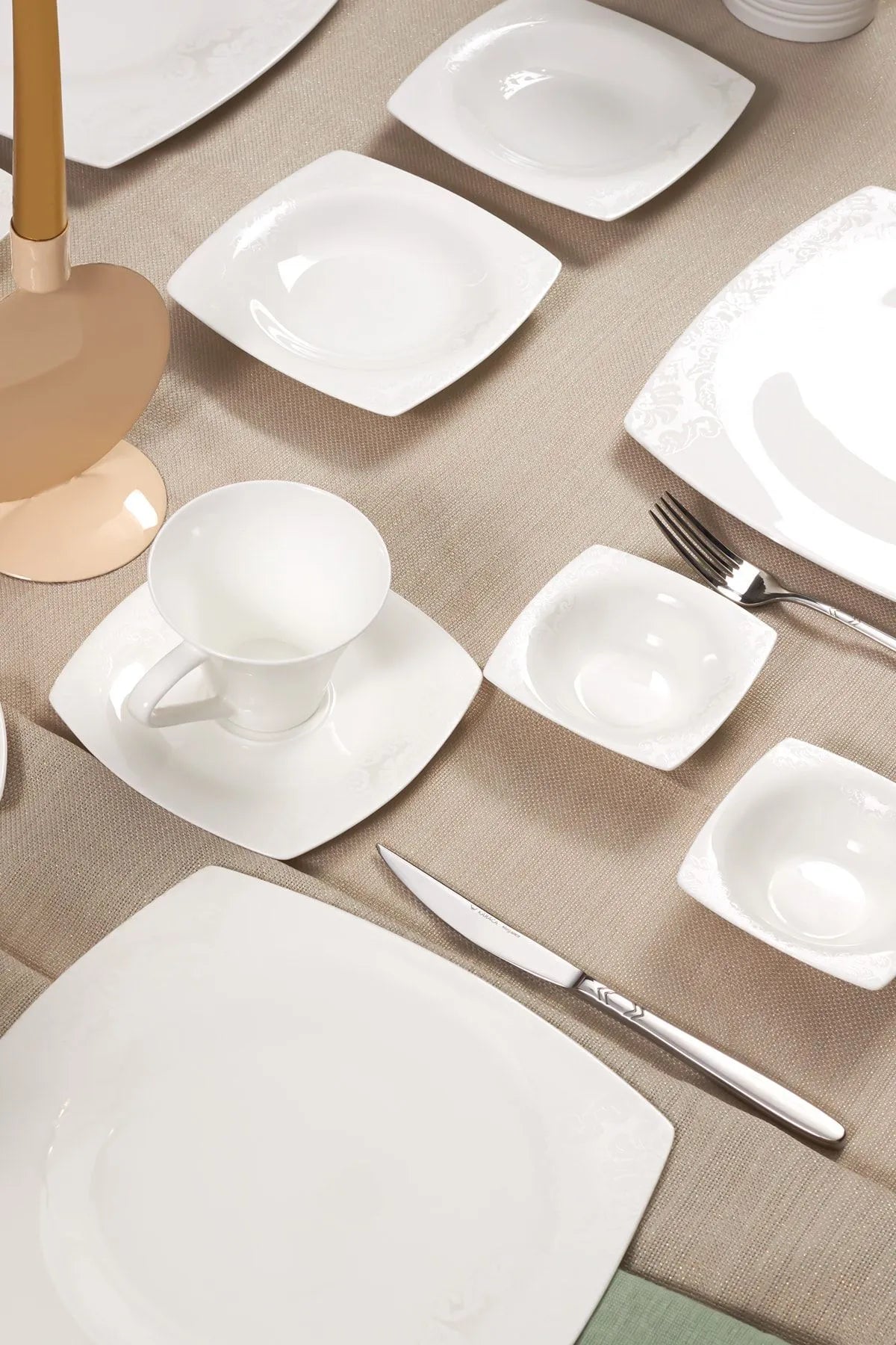 Karaca Fine Pearl Roma 6 Person Square Breakfast and Serveware Set, 26 ...