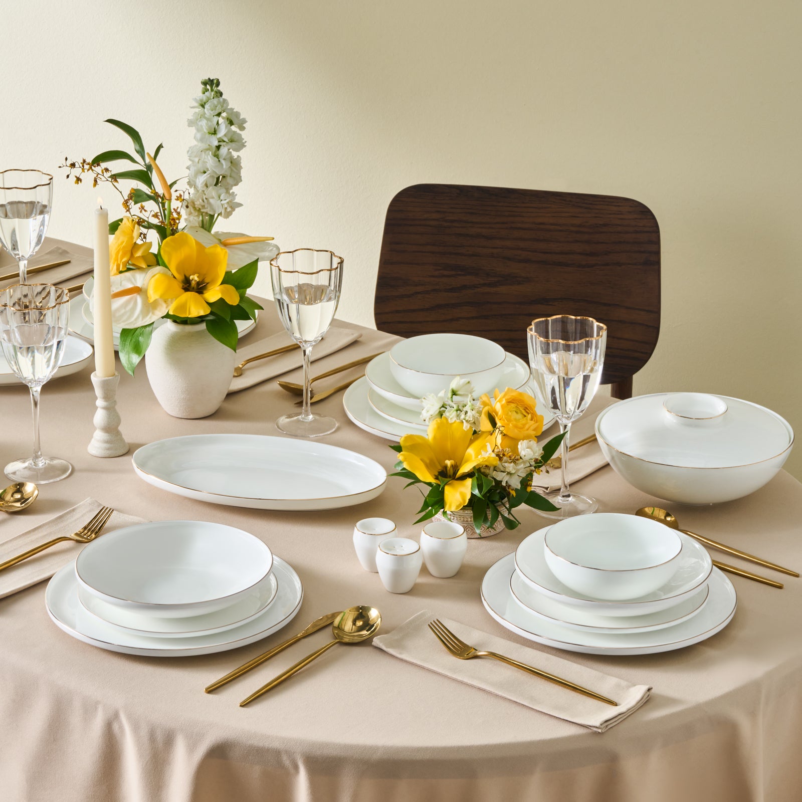 Karaca Fine Bone Meridian 55-Piece Dinner Set for 12 People Gold ...