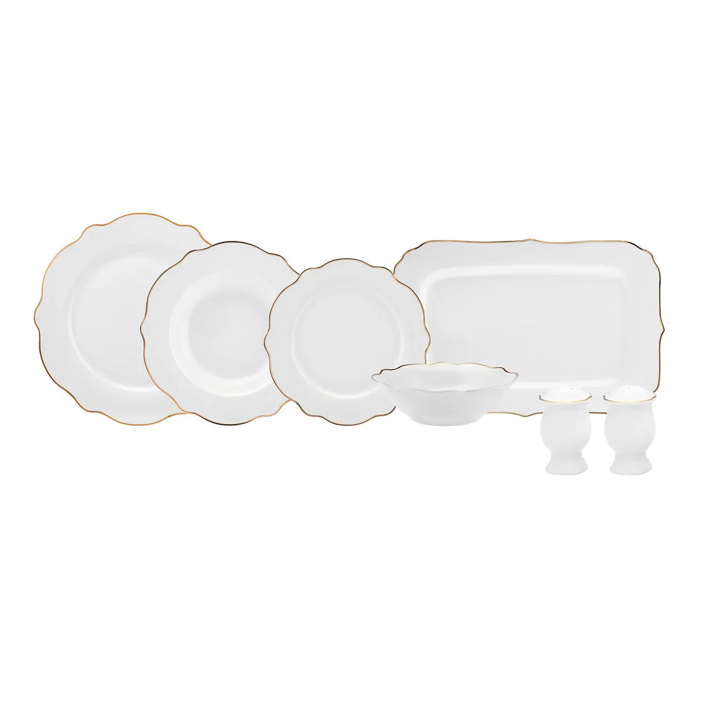 Karaca Daisy Gold Wave Shape 27--Piece Dinnerware Set for 6-with Servi ...