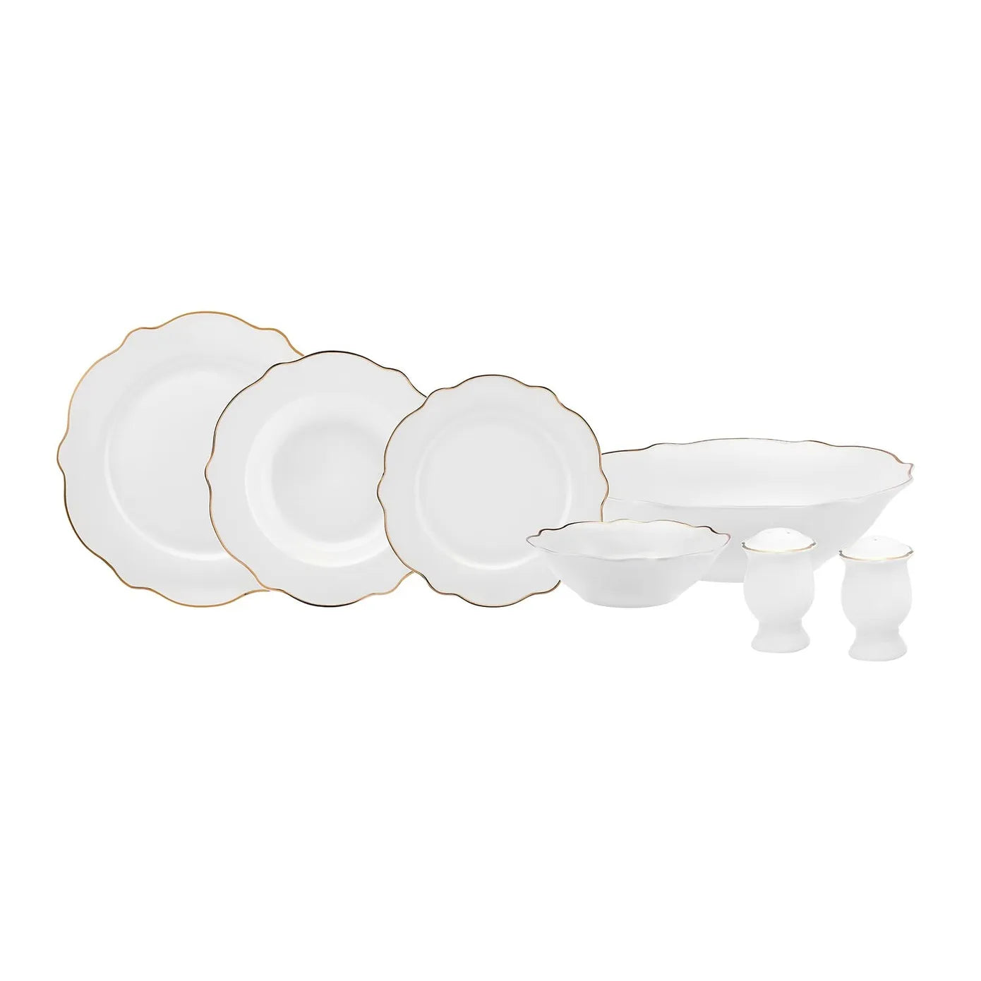 Karaca Daisy Gold Wave Shape 27-Piece Dinnerware Set for 6 with Servin ...