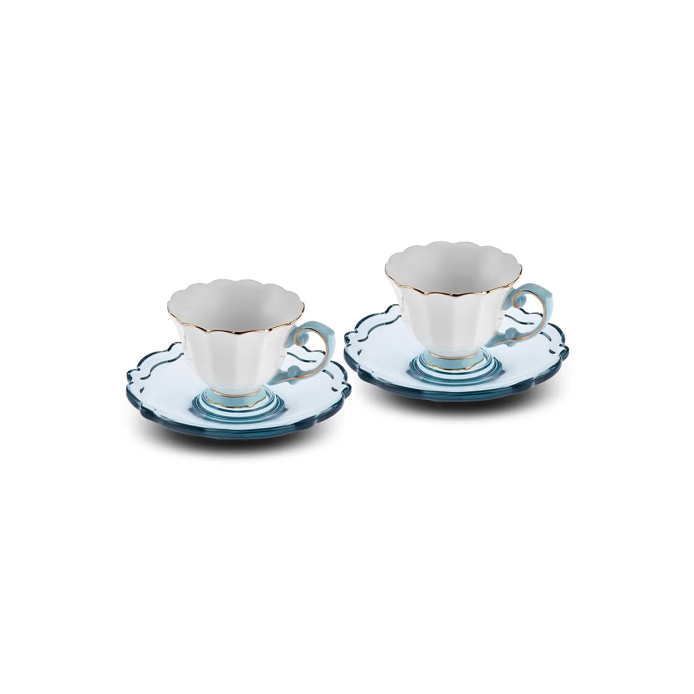 Karaca Samo 2 Person Turquoise Coffee Cup Set with Acrylic Saucer 90 m ...