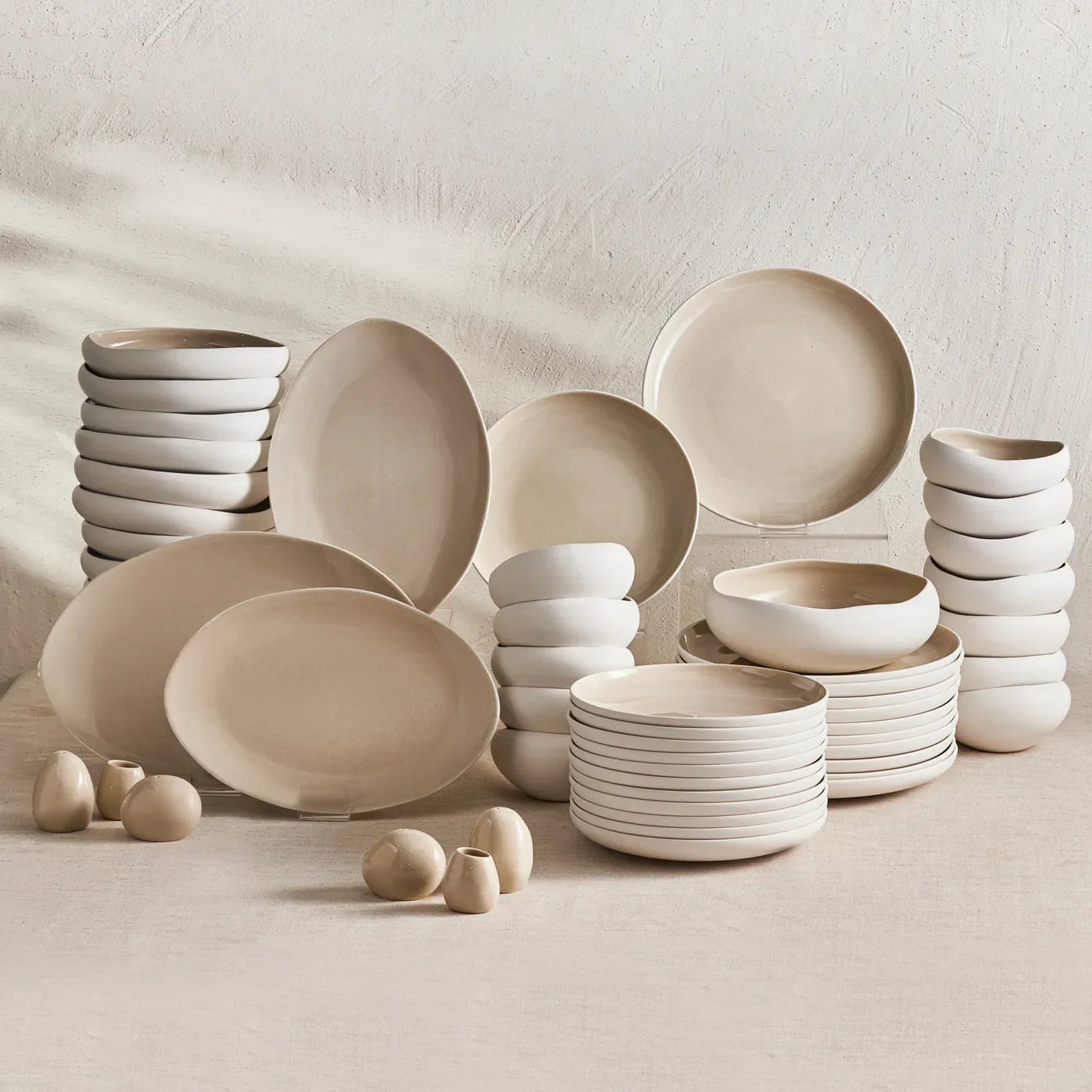 Karaca Streamline Cupid for 12 Person Dinnerware Set, 59 Piece, Stonew ...