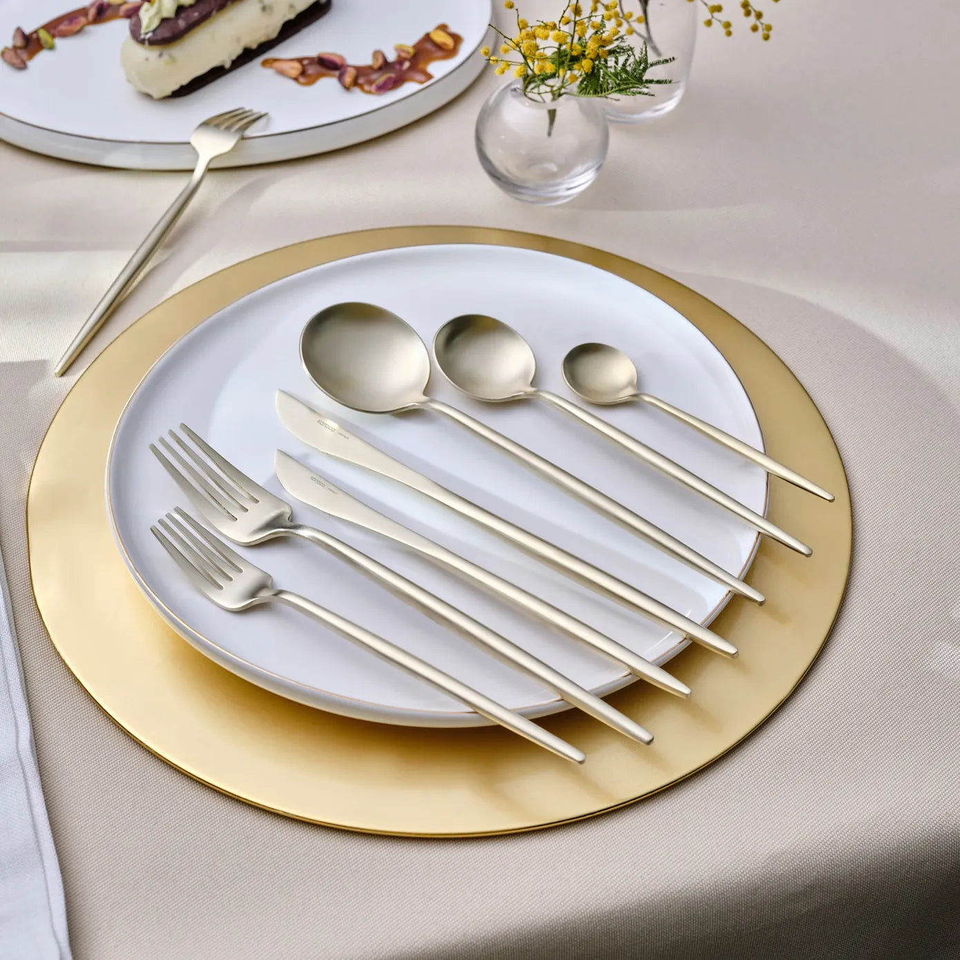 Karaca Jupiter Premium Boxed Cutlery Set Matte Champagne Gold for 12 P ...
