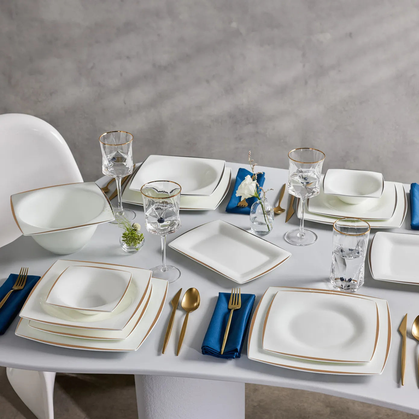 Karaca Fine Pearl New Agate Gold 12 Person Square Dinnerware, 58 Piece ...