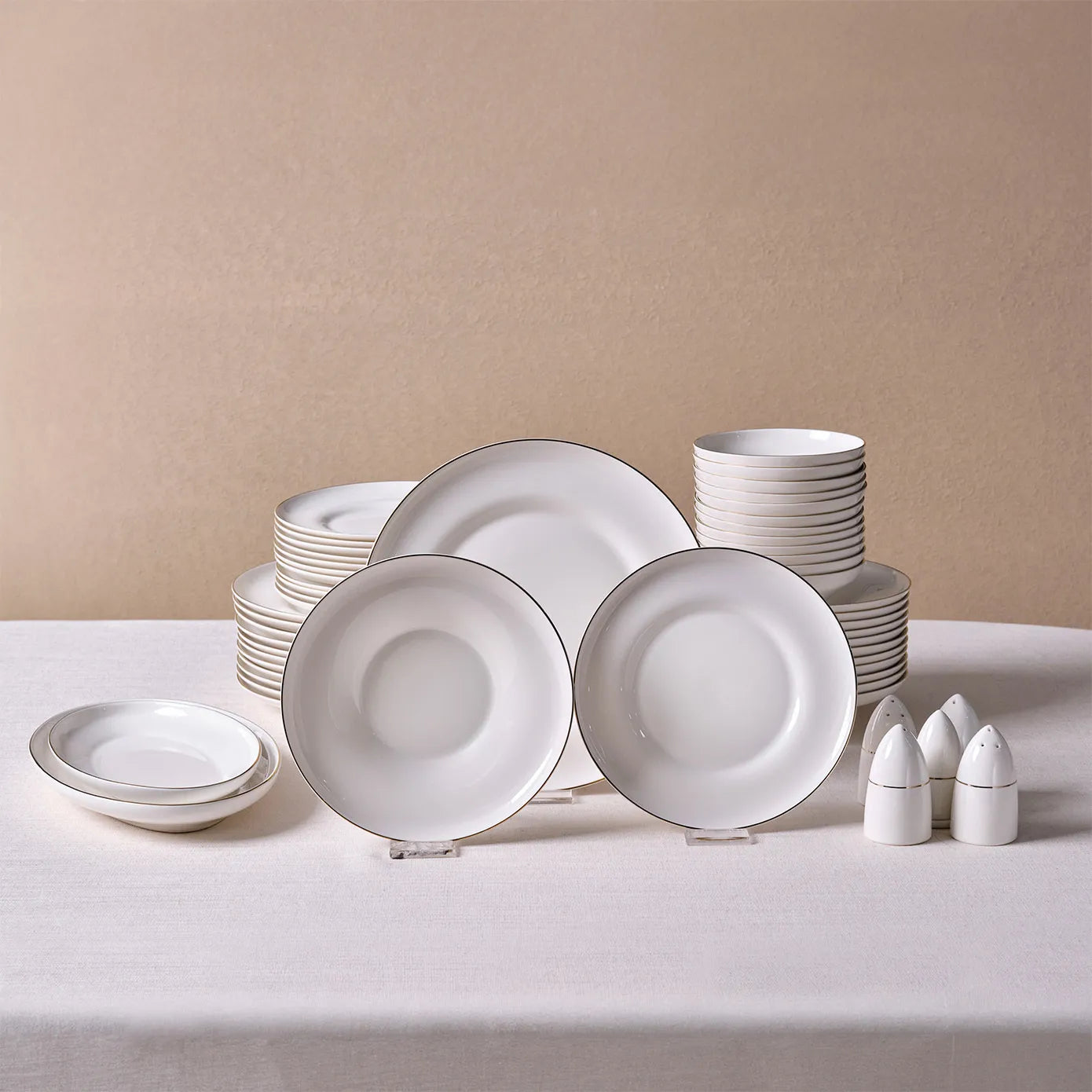 Karaca Streamline Nefeli Gold 12 Person Dinnerware Set, 56 Piece ...